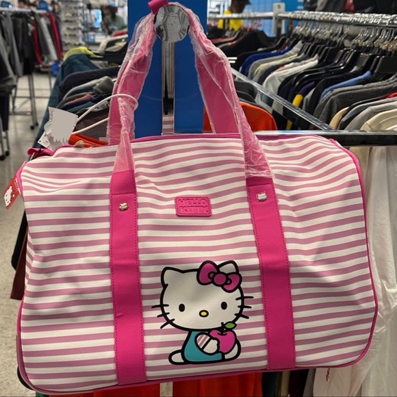 Hello Kitty | Bags | Hello Kitty Pink Striped Duffle Bag With Wheels ...